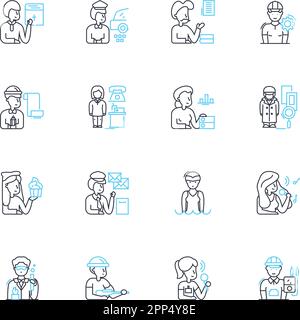 Customer outreach linear icons set. Engagement, Communication ...
