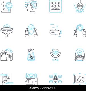 Digital Age linear icons set. Technology, Internet, Automation, Innovation, Cybersecurity ...
