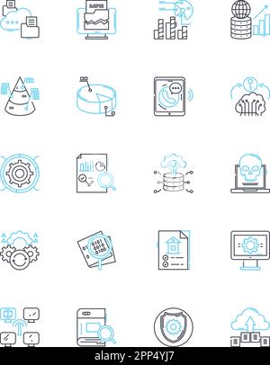 Extensive research linear icons set. Analysis, Investigation, Exploration, Inquiry, Study ...