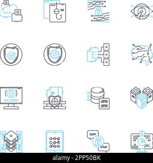 Privacy measures linear icons set. Encryption, Anonymity, Firewall, Security, Confidentiality ...