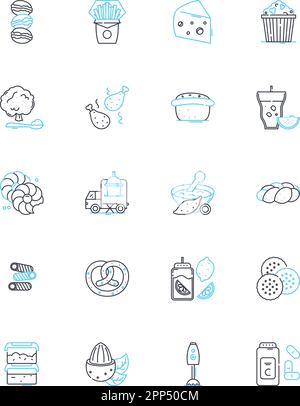Midnight Snack linear icons set. Cravings, Snacking, Munchies, Hunger ...