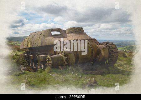 Abandoned Sherman tank digital watercolour painting in the Peak ...