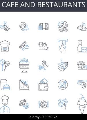 Cafe and restaurants line icons collection. Bistro, Diner, Eatery ...