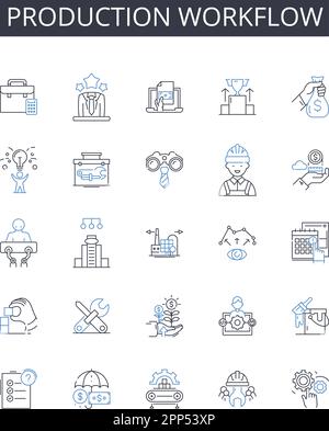 Production workflow line icons collection. Manufacturing process ...