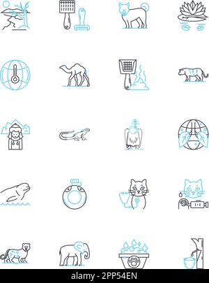 Creatures linear icons set. Beasts, Monsters, Critters, Aliens, Dragons ...