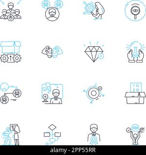 Market introduction linear icons set. Launch, Debut, Release, Unveil ...