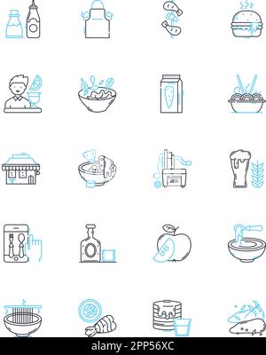 Meal selection linear icons set. Cuisine, Diet, Menu, Options ...
