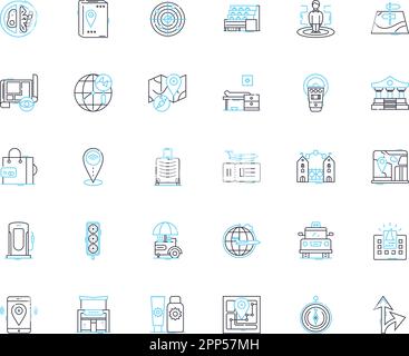 Town expansion linear icons set. Growth, Development, Urbanization ...
