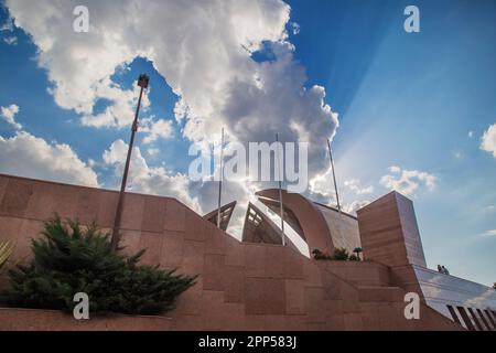 Cloudy side View of Pakistan Monument at the heart of Islamabad ...