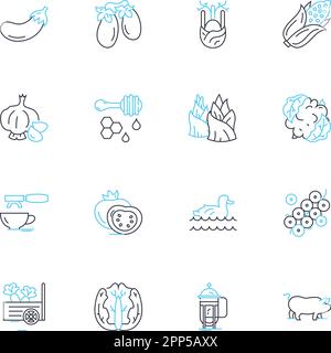 Ranch linear icons set. Horses, Trails, Cattle, Outdoors, Rodeo, Cowboy ...
