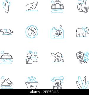 Ecosystem linear icons set. Diversity, Interdependence, Biodiversity ...