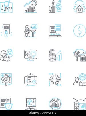 Review linear icons set. Evaluation, Appraisal, Critique, Analysis, Assessment, Opinion ...