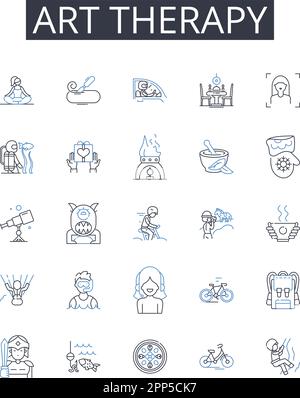 Sandplay therapy line icons collection. Sand, Tray, Symbol, Expression ...