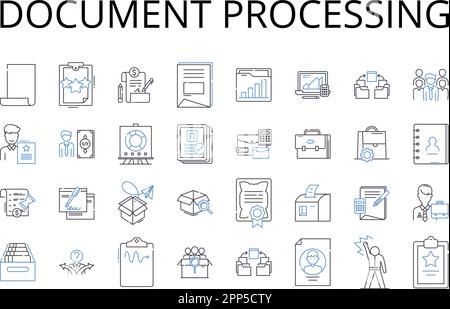 Document processing line icons collection. Report analysis, File ...