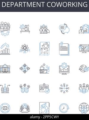 Department coworking line icons collection. Business collaboration ...