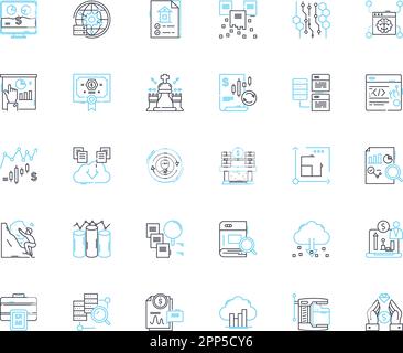 Fiscal figures linear icons set. Budget, Revenue, Expenditure, Deficit ...