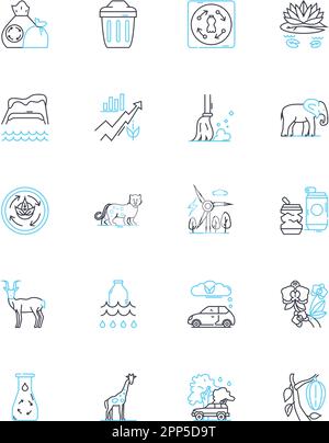 Biodiversity loss linear icons set. Extinction, Habitat, Fragmentation ...