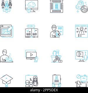 Pedagogical aspects linear icons set. Curriculum, Teaching, Learning ...