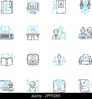 Cyber Class linear icons set. E-learning, Distance Learning, Virtual ...