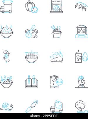 Edible goods trade linear icons set. Market, Supply, Demand, Production ...