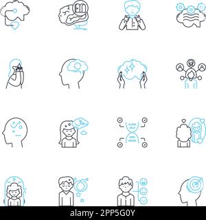 Cognitive process linear icons set. Perception, Attention, Memory ...