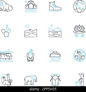 Habitat system linear icons set. Ecosystem, Biosphere, Habitat ...