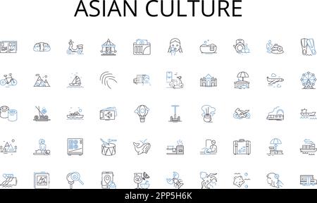 Asian theater line icons collection. Kabuki, Noh, Peking, Shadow ...