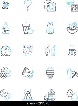 Brownies linear icons set. Chocolatey, Delicious, Fudgy, Rich, Moist ...