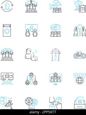 Transnational communication linear icons set. Globalization, Diaspora, Multilinguism ...