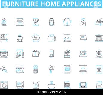 Furniture home appliances linear icons set. Sofa, Chair, Table, Bed ...