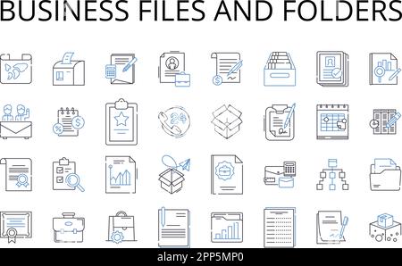 Business files and folders line icons collection. Work documents, Corporate papers, Company ...