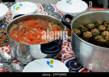Ramadan month iftar table with different types of food, Arabic Egyptian ...