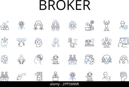 Middleman line icons collection. Broker, Agent, Intermediary ...