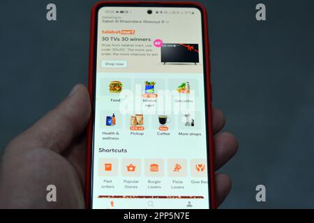 Cairo, Egypt, April 8 2023: Talabat mart application, online food ...