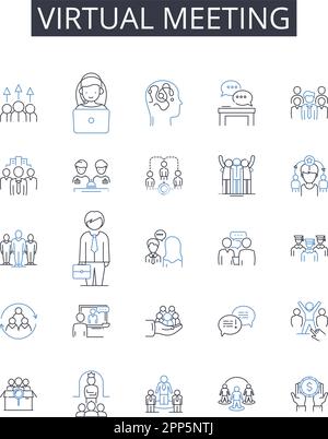 Tele-meeting line icons collection. Conference, Virtual, Connection ...