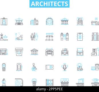 Architects linear icons set. Design, Blueprint, Building, Construction ...