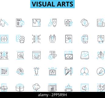 Visual arts linear icons set. Drawing, Painting, Sculpture, Printmaking ...