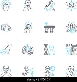 Virus management linear icons set. Quarantine, Contact tracing, Testing ...