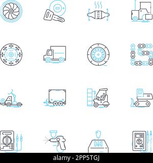 Vehicle linear icons set. Acceleration, Aerodynamics, Agility ...