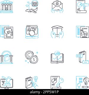Intellectual property linear icons set. Copyright, Patent, Trademark ...