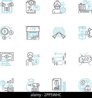 Economical approach linear icons set. Efficiency, Frugality, Budgeting, Streamlining ...