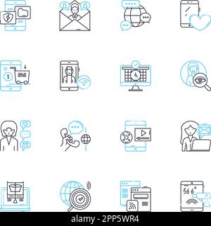 Brand engagement linear icons set. Interactivity, Connection, Participation, Customer loyalty ...
