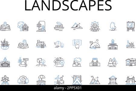 Landscapes line icons collection. Mountainscapes, Waterscapes ...
