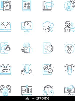 Virtual presence linear icons set. Avatar, Teleportation, Immersion ...
