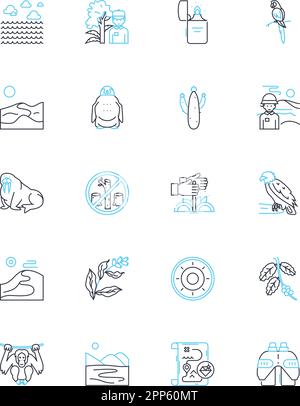 Wilderness linear icons set. Solitude, Nature, Adventure, Serenity ...