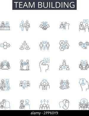 Bonding exercises line icons collection. Trust-building, Connection, Co ...