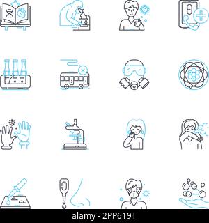 Pathogens linear icons set. Bacteria, Virus, Fungi, Parasites ...