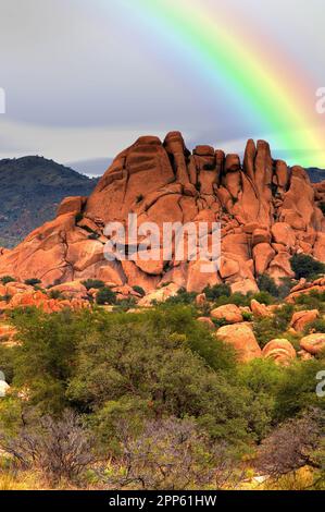Landscape with rainbow in desert, Texas Canyon, Dragoon Mountains ...