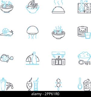 Waterfront restaurant linear icons set. Ocean, Harbor, Dockside, Marina ...