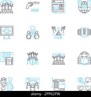 Cybersecurity measures linear icons set. Encryption, Firewall, Antivirus, Authentication ...